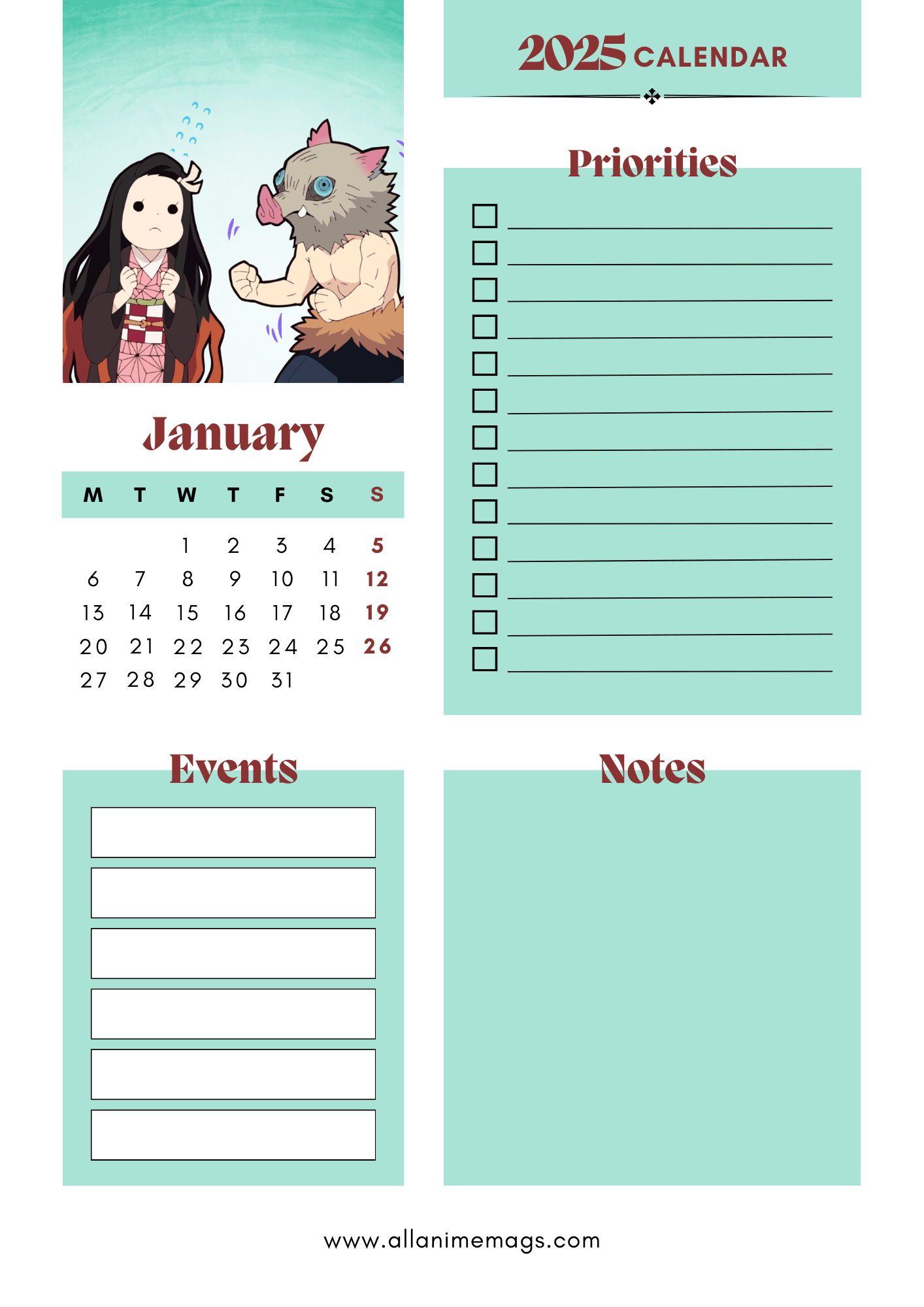 5 Free Downloadable 2025 Anime Calendars: Demon Slayer - All About ...