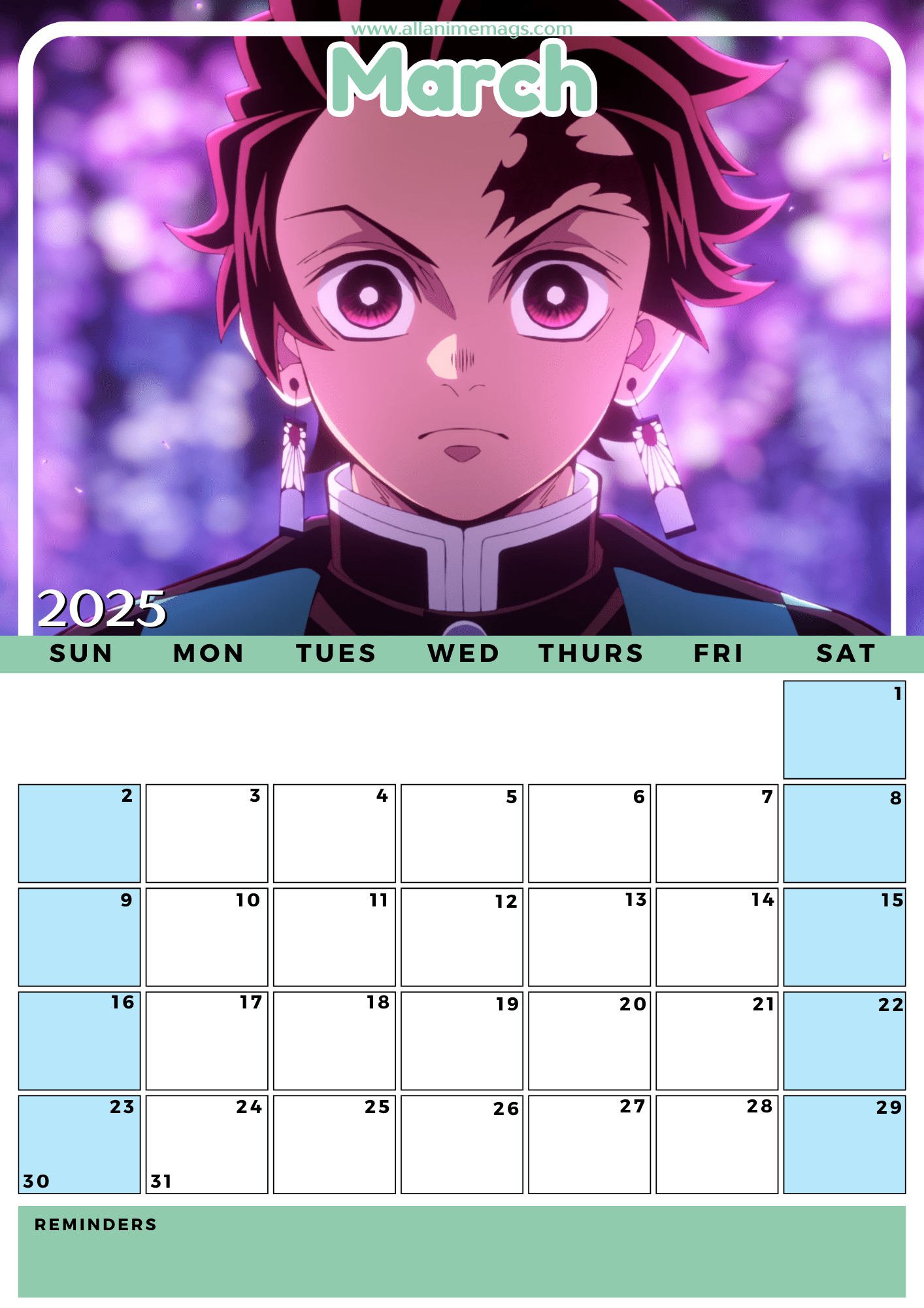 5 Free Downloadable 2025 Anime Calendars: Demon Slayer - All About ...