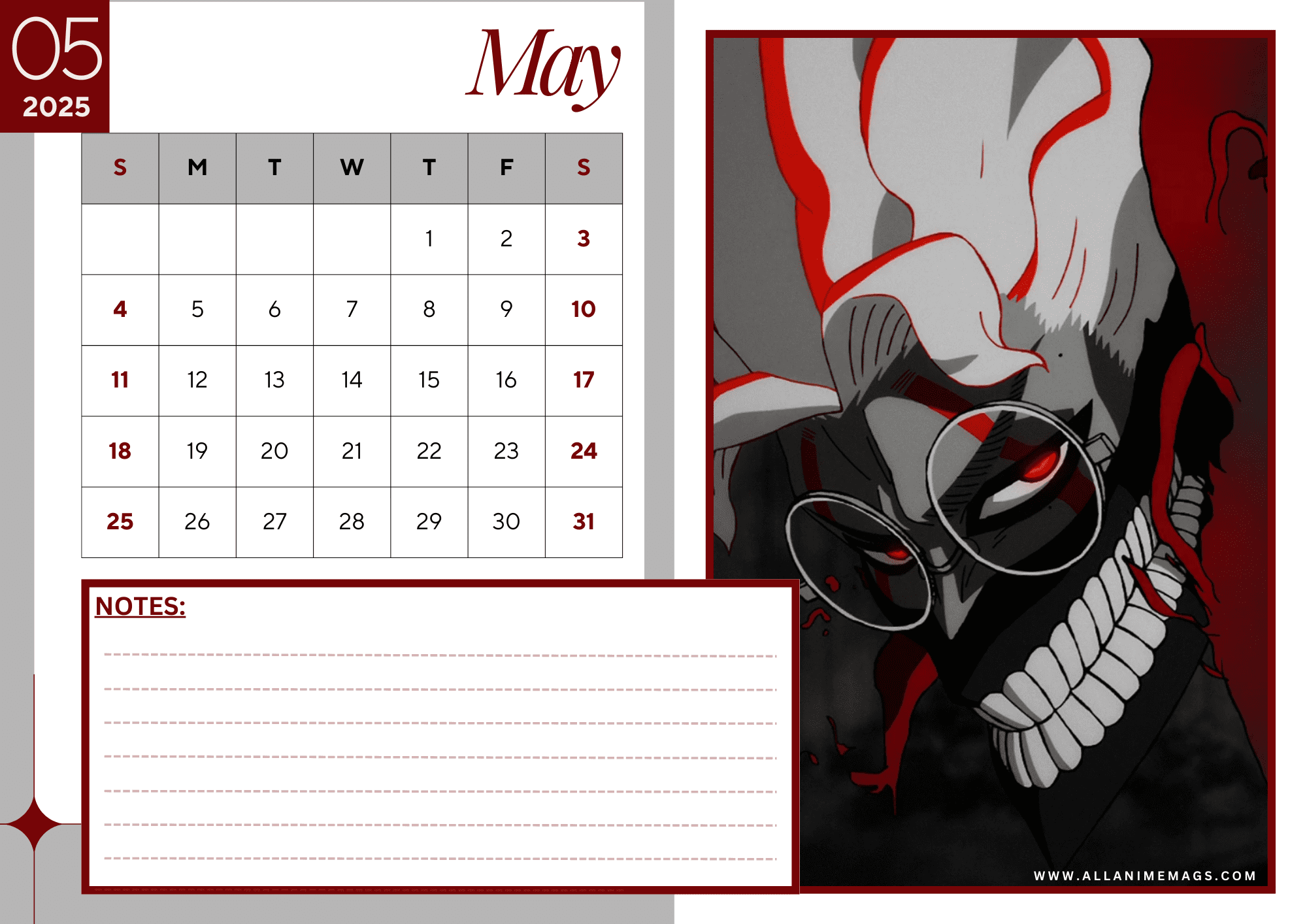 2025 Free Downloadable Anime Calendars - All About Anime and Manga