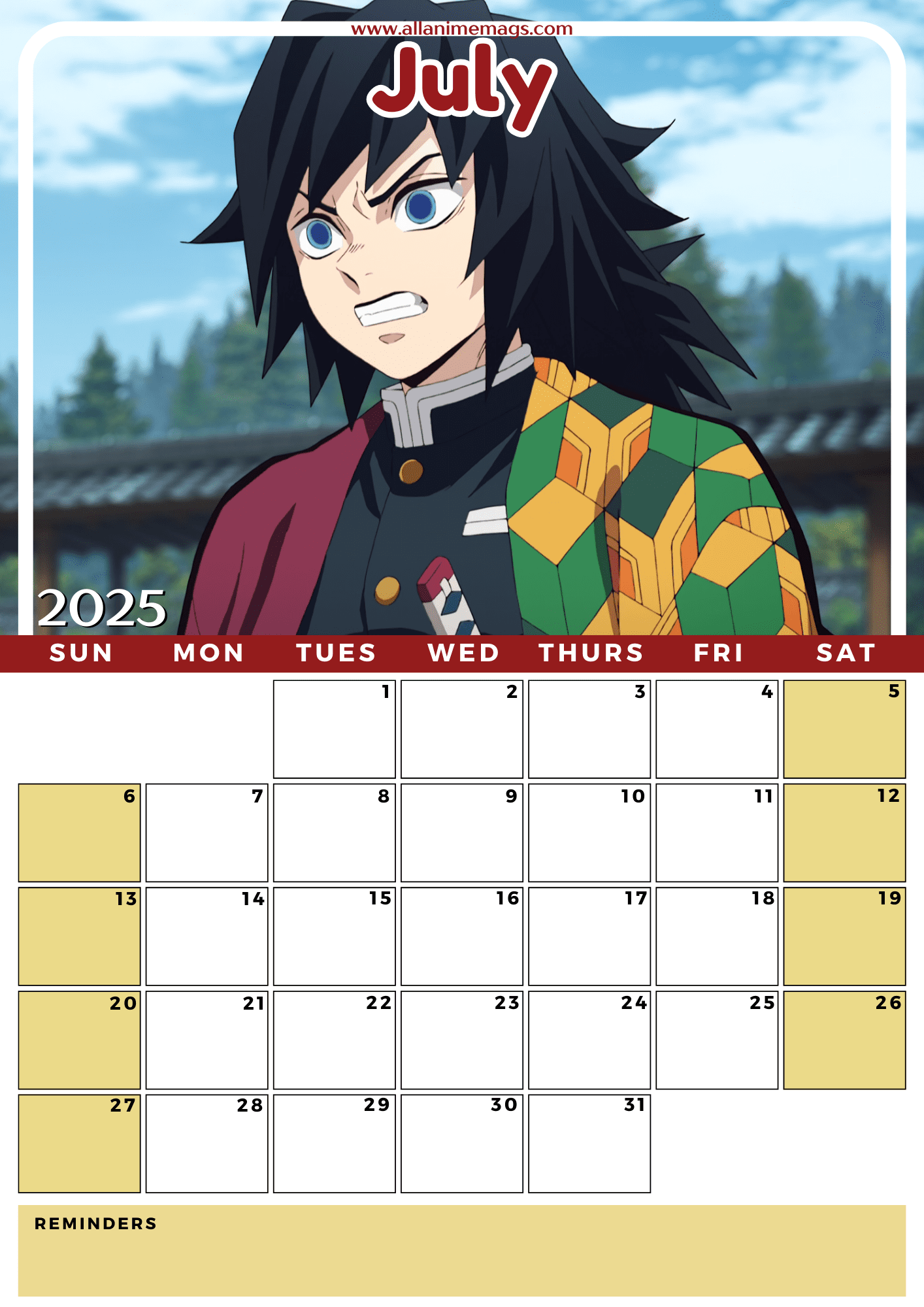 5 Free Downloadable 2025 Anime Calendars: Demon Slayer - All About ...